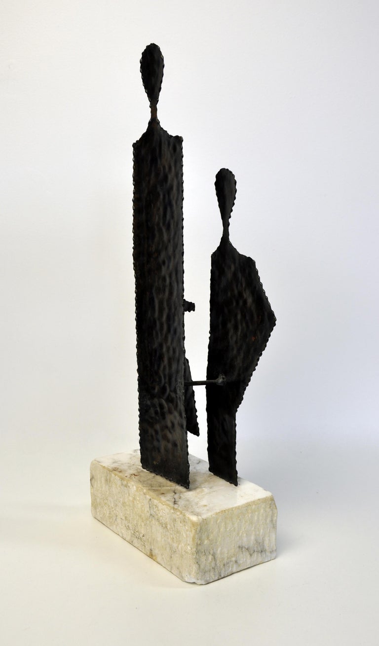 Hammered Metal and White Marble Sculpture by Marcello Fantoni for ...