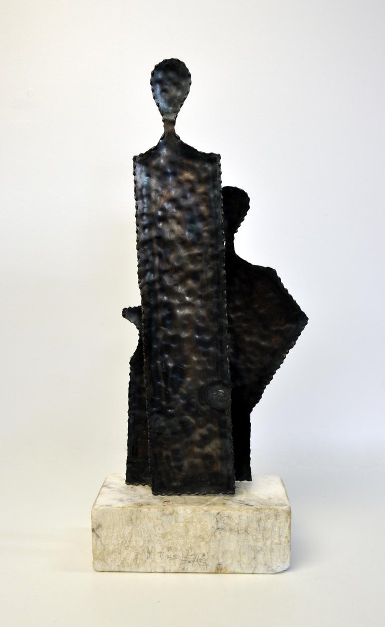 Hammered Metal and White Marble Sculpture by Marcello Fantoni for ...