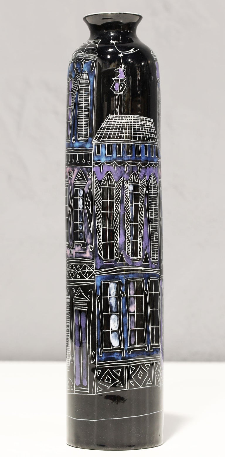 Marcello Fantoni for Raymor Glazed Ceramic Vase, Signed For Sale at 1stDibs