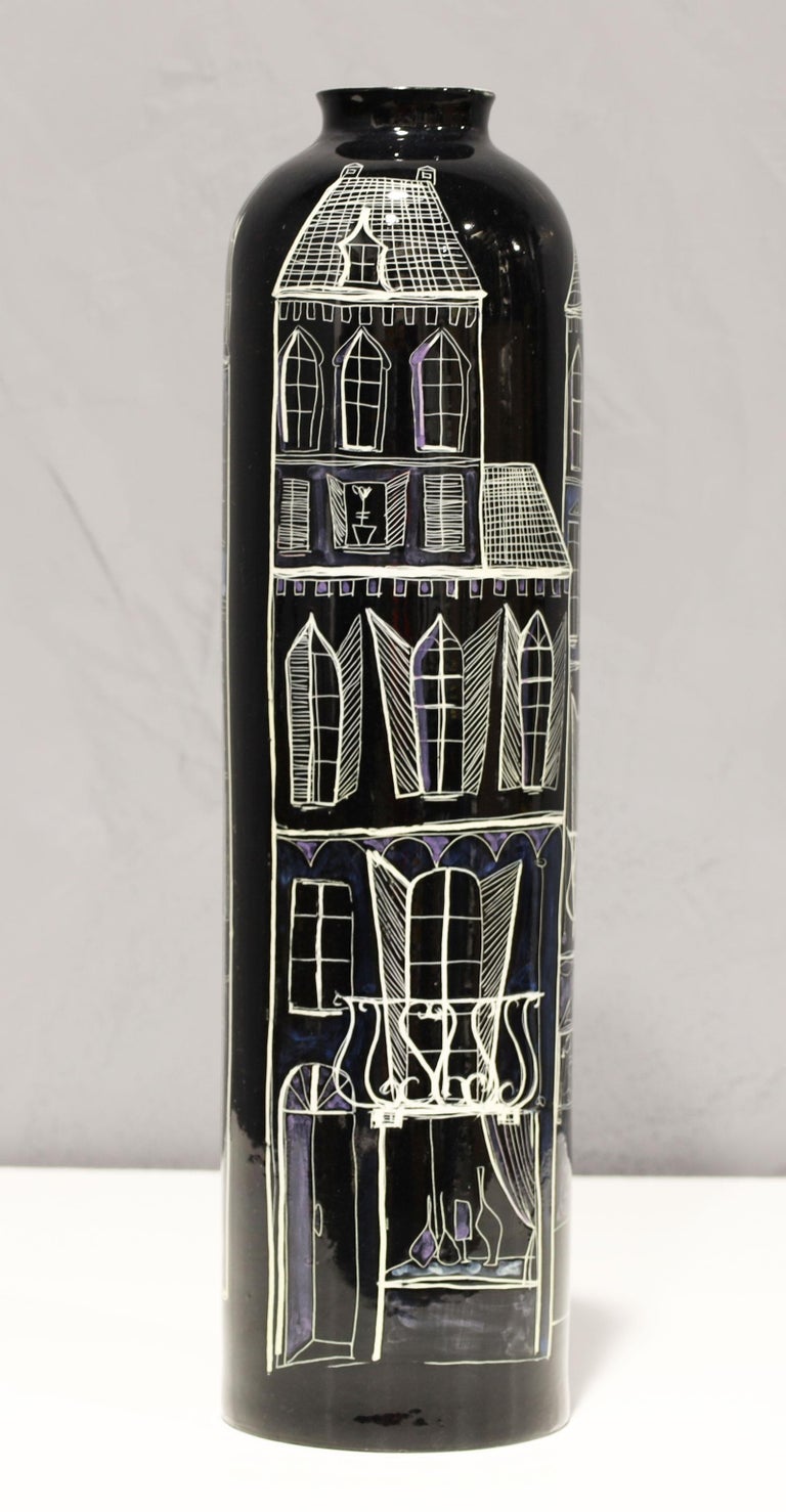 Marcello Fantoni for Raymor Glazed Ceramic Vase, Signed For Sale at 1stDibs