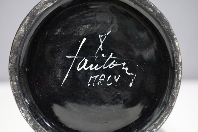 Marcello Fantoni for Raymor Glazed Ceramic Vase, Signed For Sale at 1stDibs