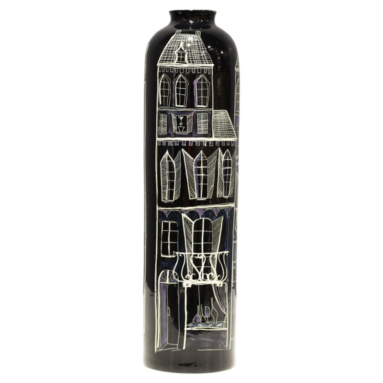 Marcello Fantoni for Raymor Glazed Ceramic Vase, Signed For Sale at 1stDibs
