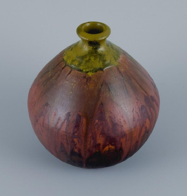 Marcello Fantoni, Italy, Earthenware Vase with Green and Brown Running ...