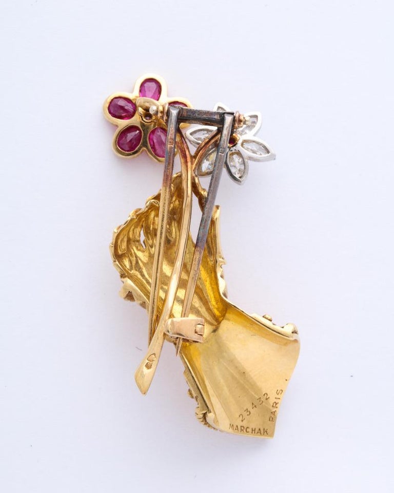 Marchak Paris 1940s Ruby Diamond Gauntlet and Flower Pin at 1stDibs ...