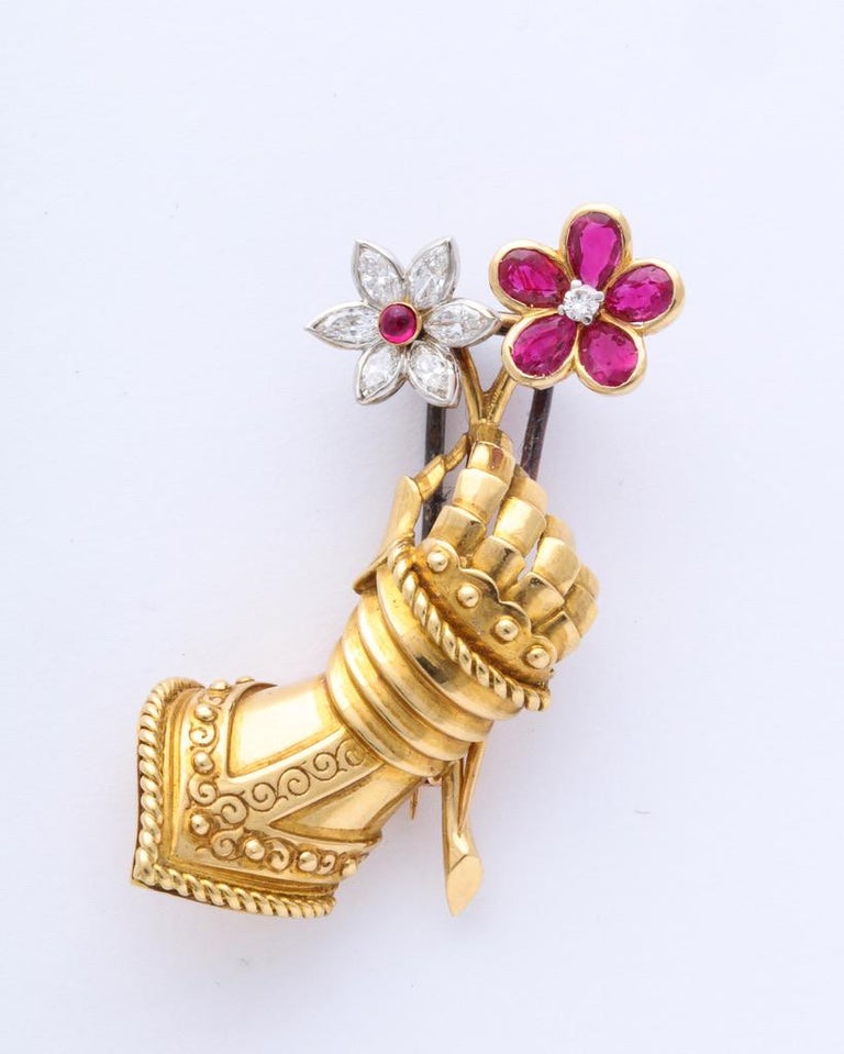 Marchak Paris 1940s Ruby Diamond Gauntlet and Flower Pin at 1stDibs ...