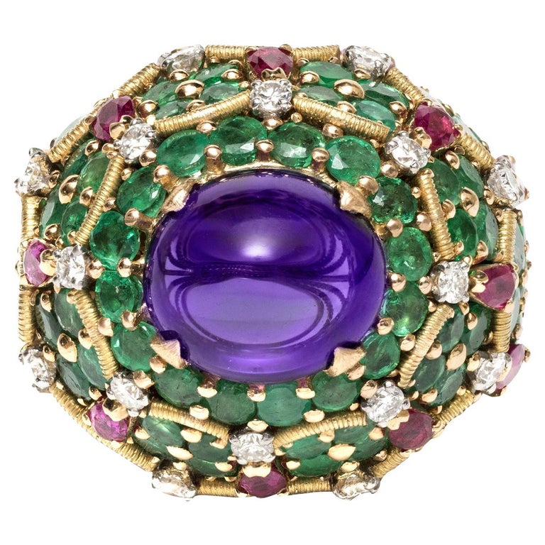 Marchak Paris Multi Gem and Cabochon Amethyst Ring For Sale at 1stDibs