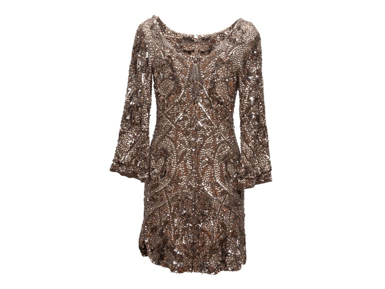 Marchesa Gold Sequin and Bead-Embellished Cocktail Dress For Sale at ...