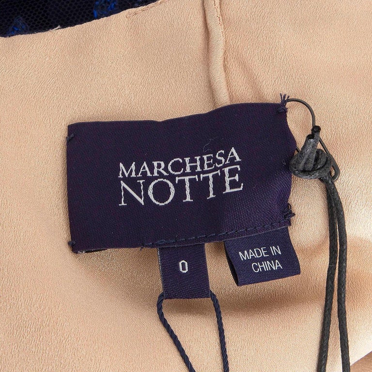 MARCHESA NOTTE blue SHEER FLORAL EVENING Dress 0 XS For Sale at 1stDibs