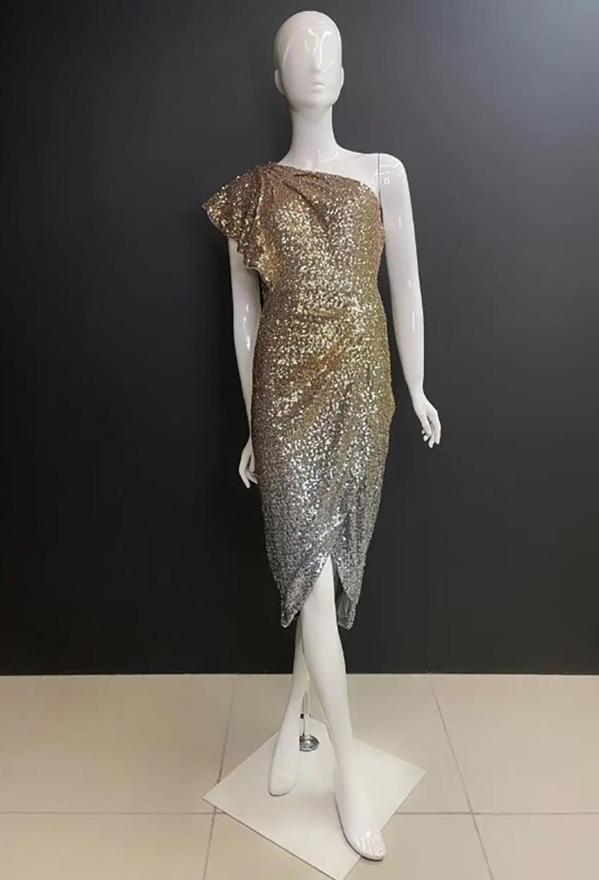 MARCHESA NOTTE GOLD/SILVER OMBRE SEQUINED ONE SHOULDER DREES Sz 2 For ...