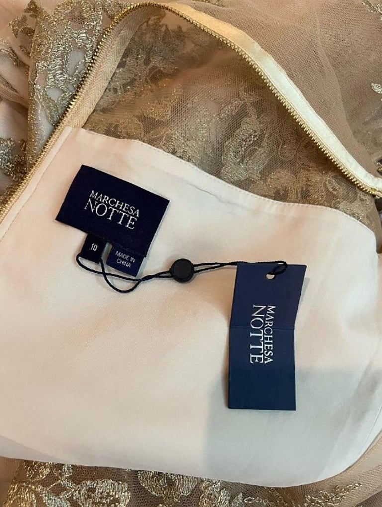 MARCHESA NOTTE LONG-SLEEVE LACE ILLUSION GOLD MERMAID GOWN Size US 10 For Sale at 1stDibs