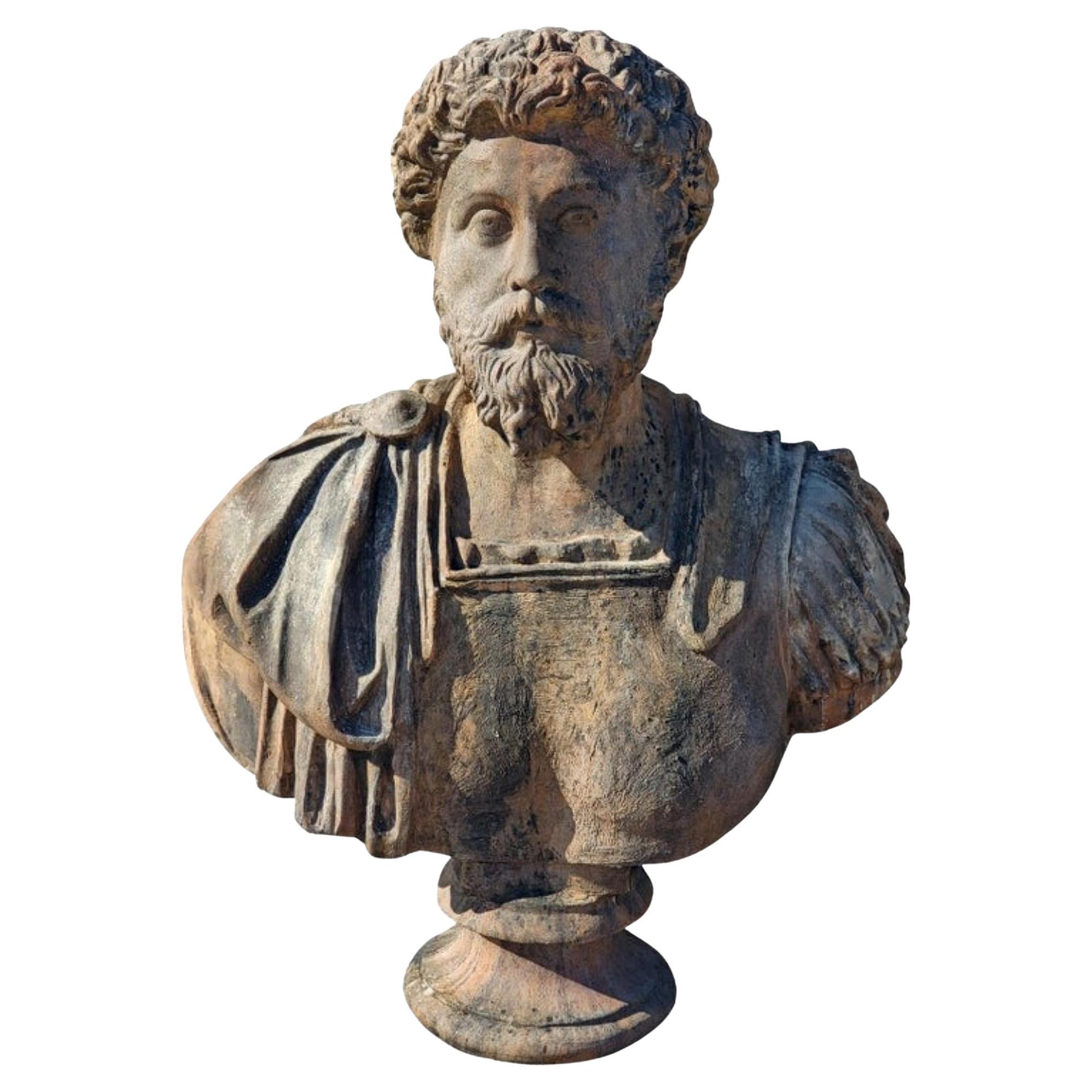 MarCo Aurelio Head in Patinated Terracotta, Early 20th Century For Sale ...
