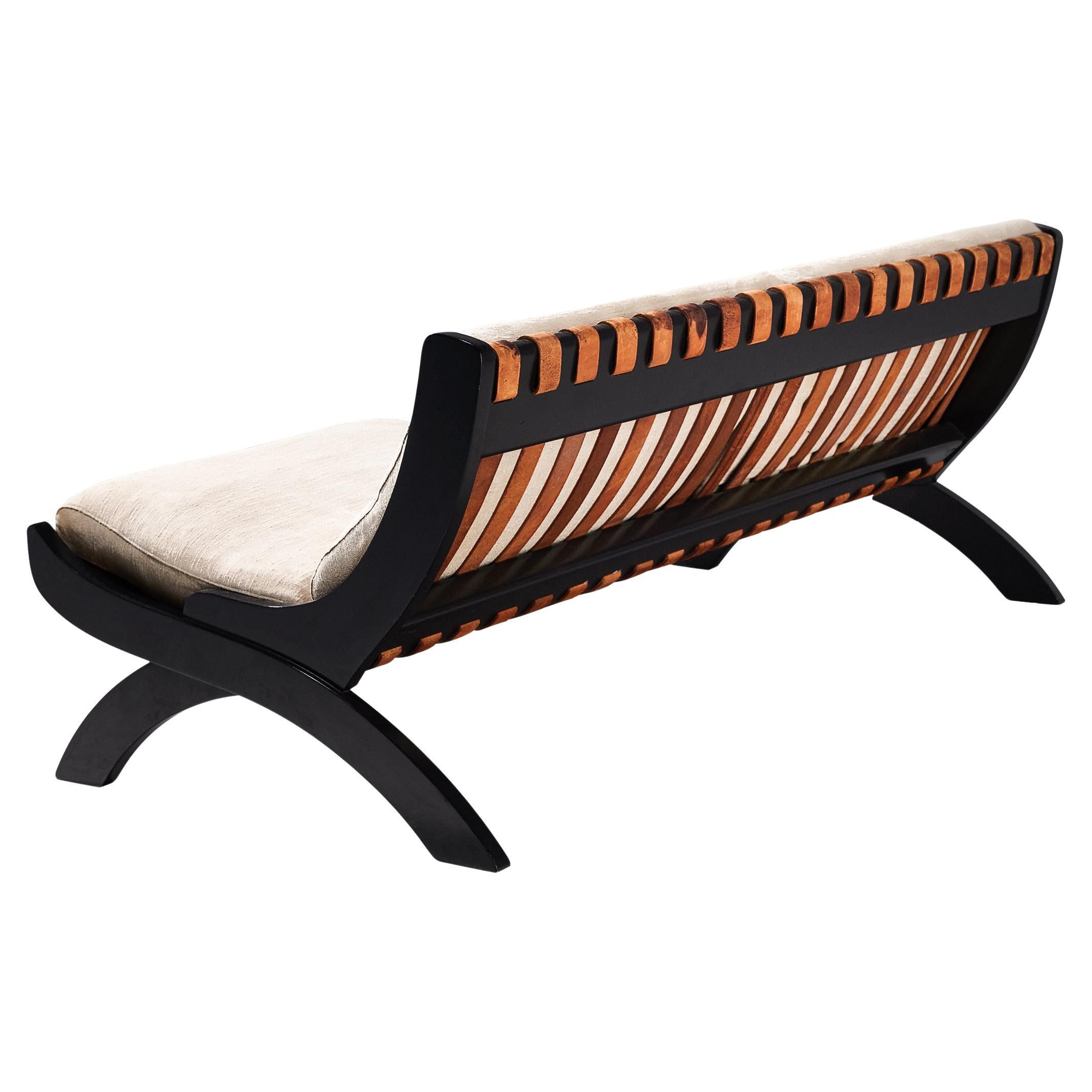 Spanish Lounge Sofa in Teak and White Leatherette, 1970 at 1stDibs