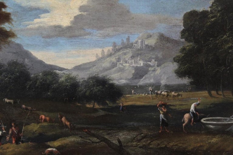 Huge 1700's Italian Old Master Oil Figures in Classical Landscape with ...