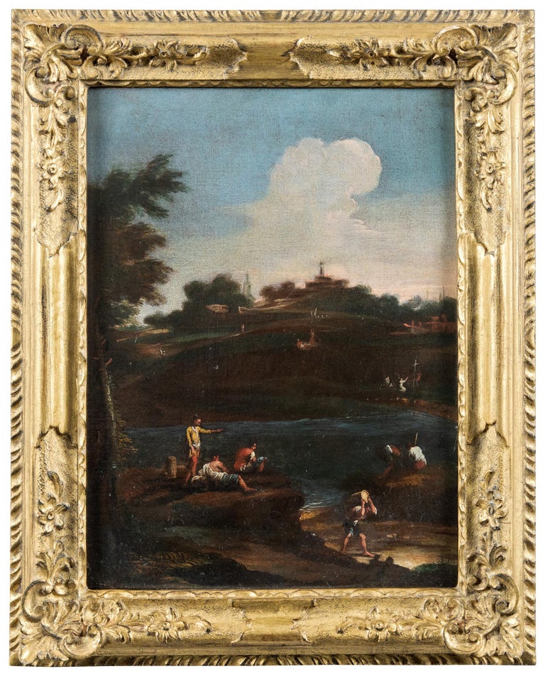 18th century venetian landscape painting - River figure - Oil on canvas ...