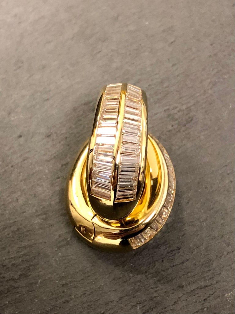 MarCo Valente 18K Graduated Baguette Diamond Wide Hoop Earrings For ...