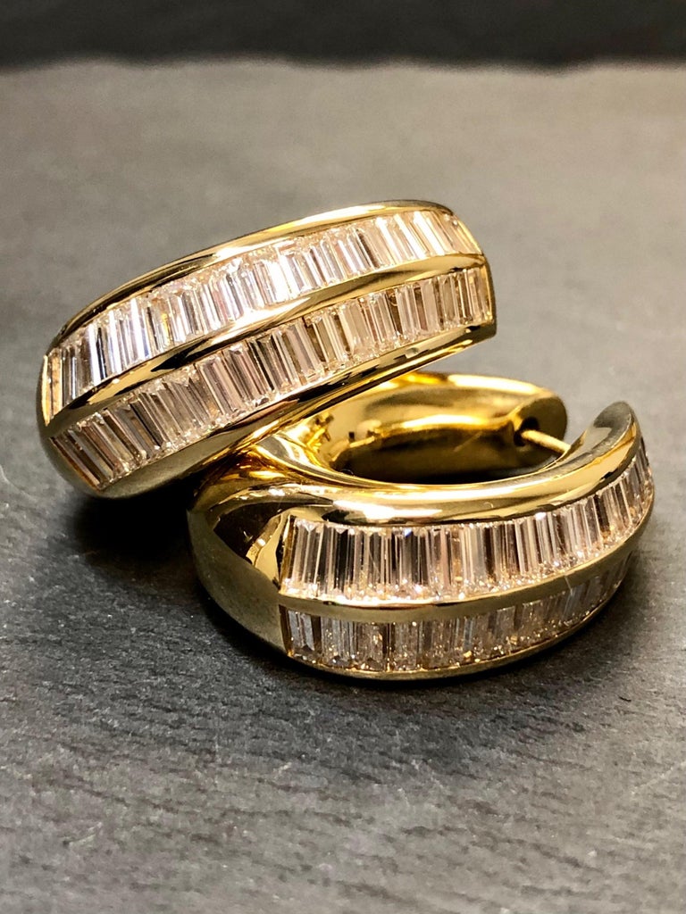 MarCo Valente 18K Graduated Baguette Diamond Wide Hoop Earrings For ...