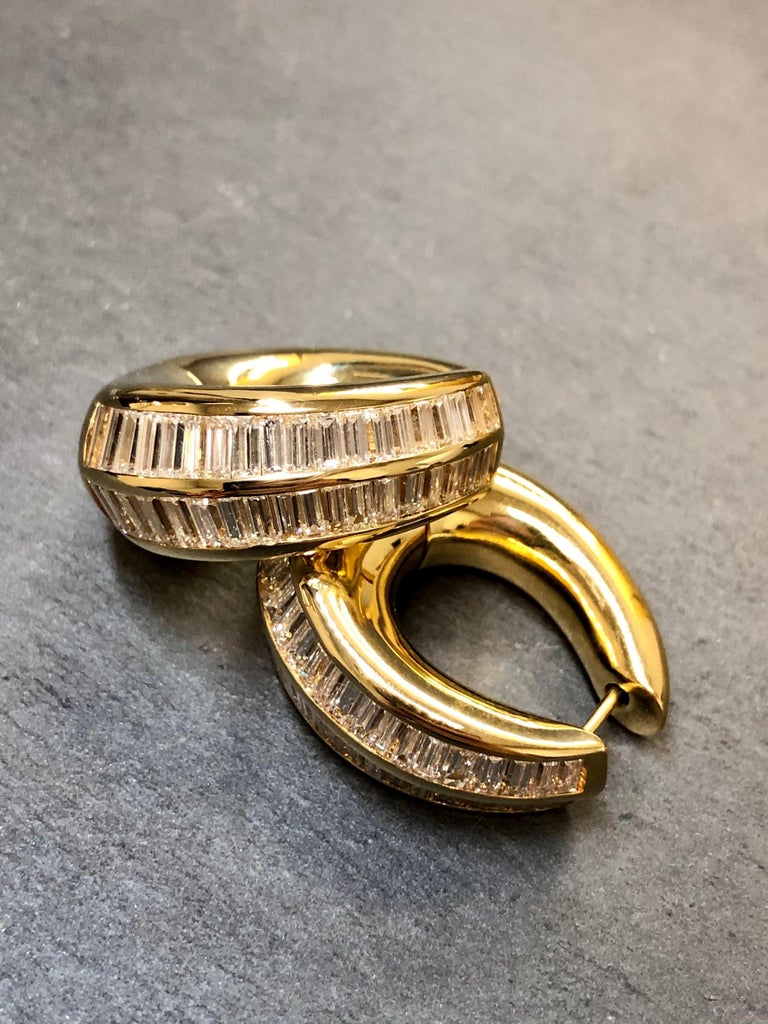 MarCo Valente 18K Graduated Baguette Diamond Wide Hoop Earrings For ...