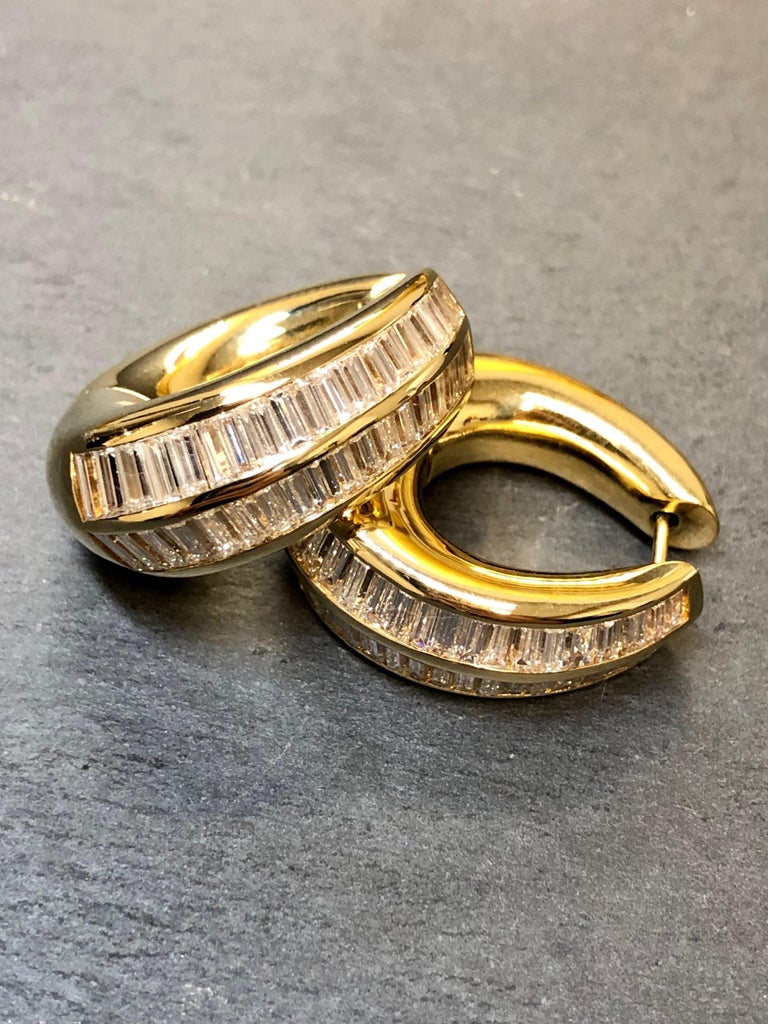 MarCo Valente 18K Graduated Baguette Diamond Wide Hoop Earrings For ...