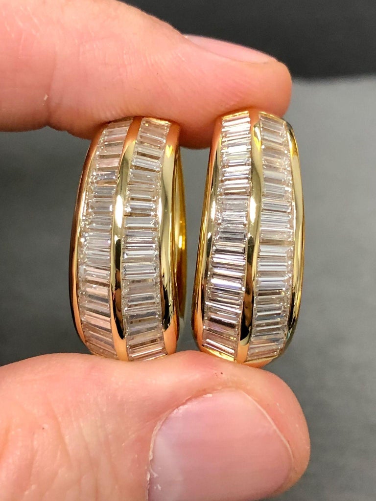 MarCo Valente 18K Graduated Baguette Diamond Wide Hoop Earrings For ...