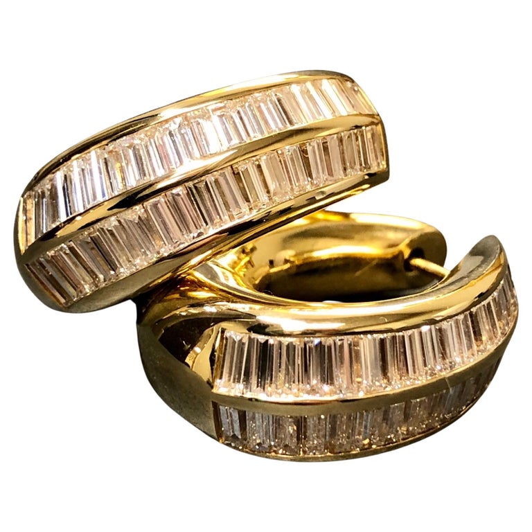 MarCo Valente 18K Graduated Baguette Diamond Wide Hoop Earrings For ...