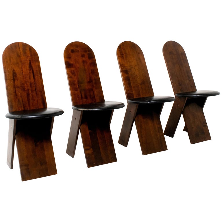 Marco Zanuso Dining Chairs in Walnut and Leather for Poggi, Italy ...