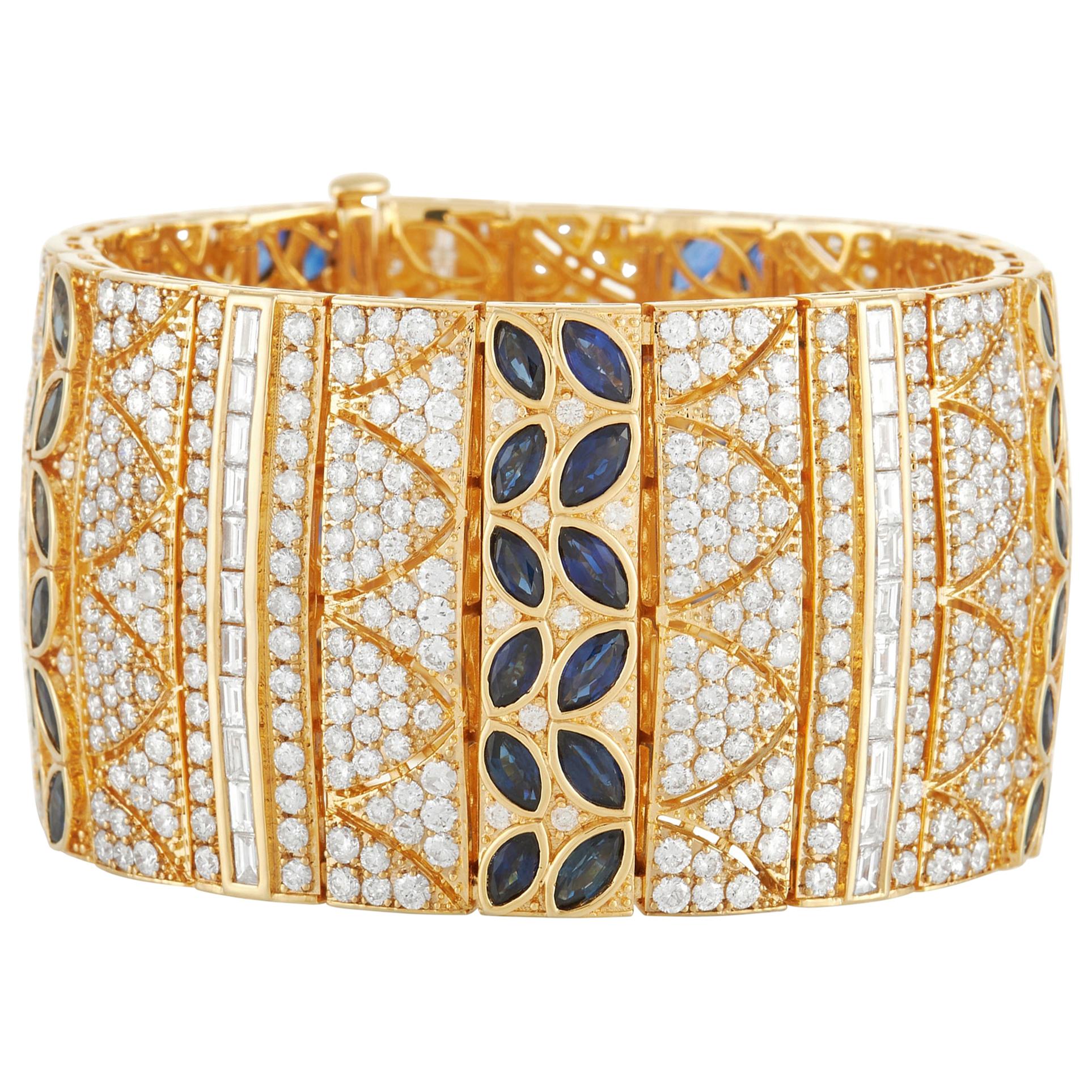 Marconi Geneve 18K Yellow Gold 17.50 Ct Diamond and Blue Sapphire ...