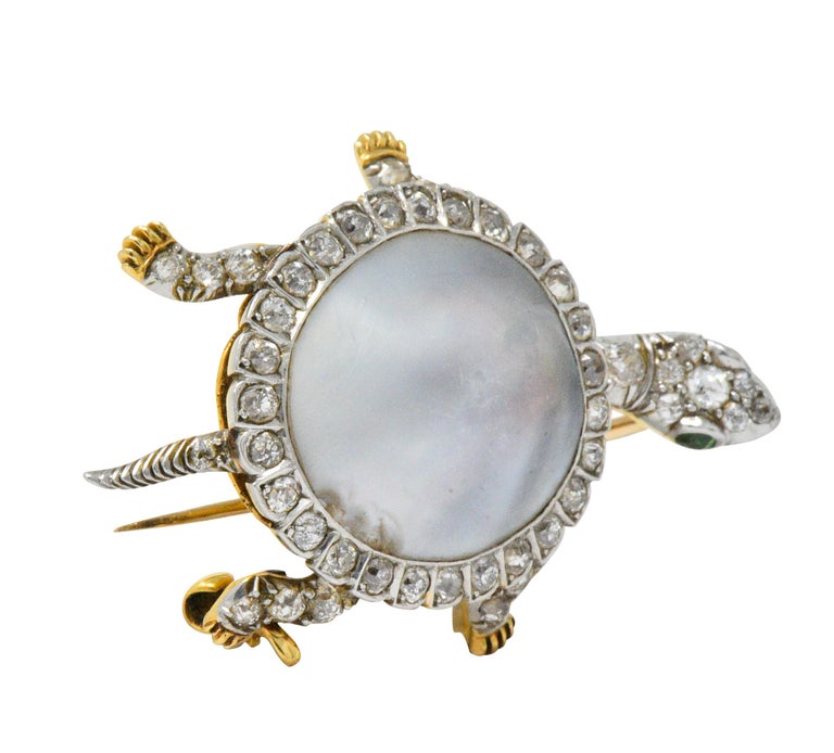 Marcus and Co. Edwardian Diamond Blister Pearl Demantoid Platinum Gold ...