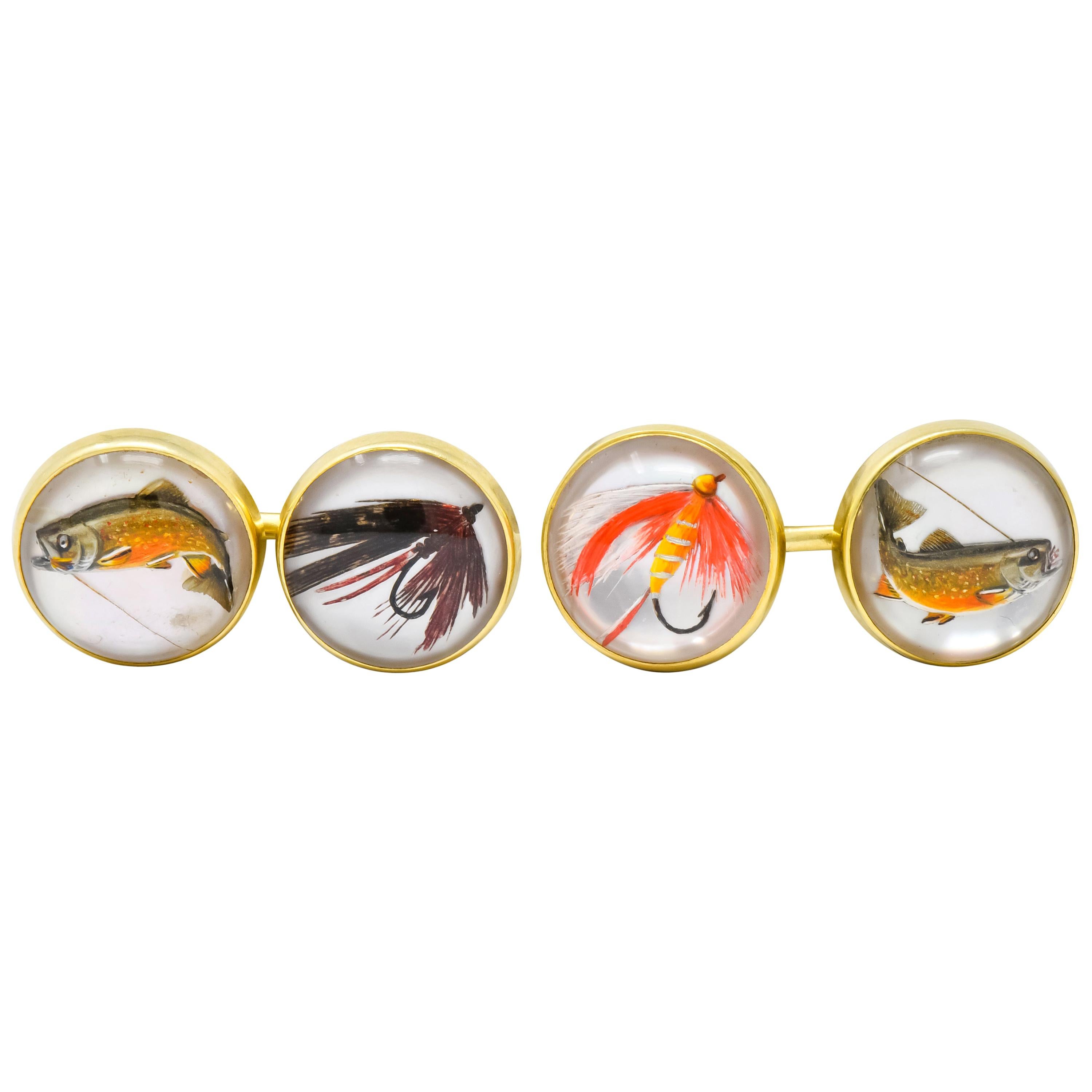 Marcus and Co. Victorian Painted Rock Crystal 14 Karat Gold Mens ...