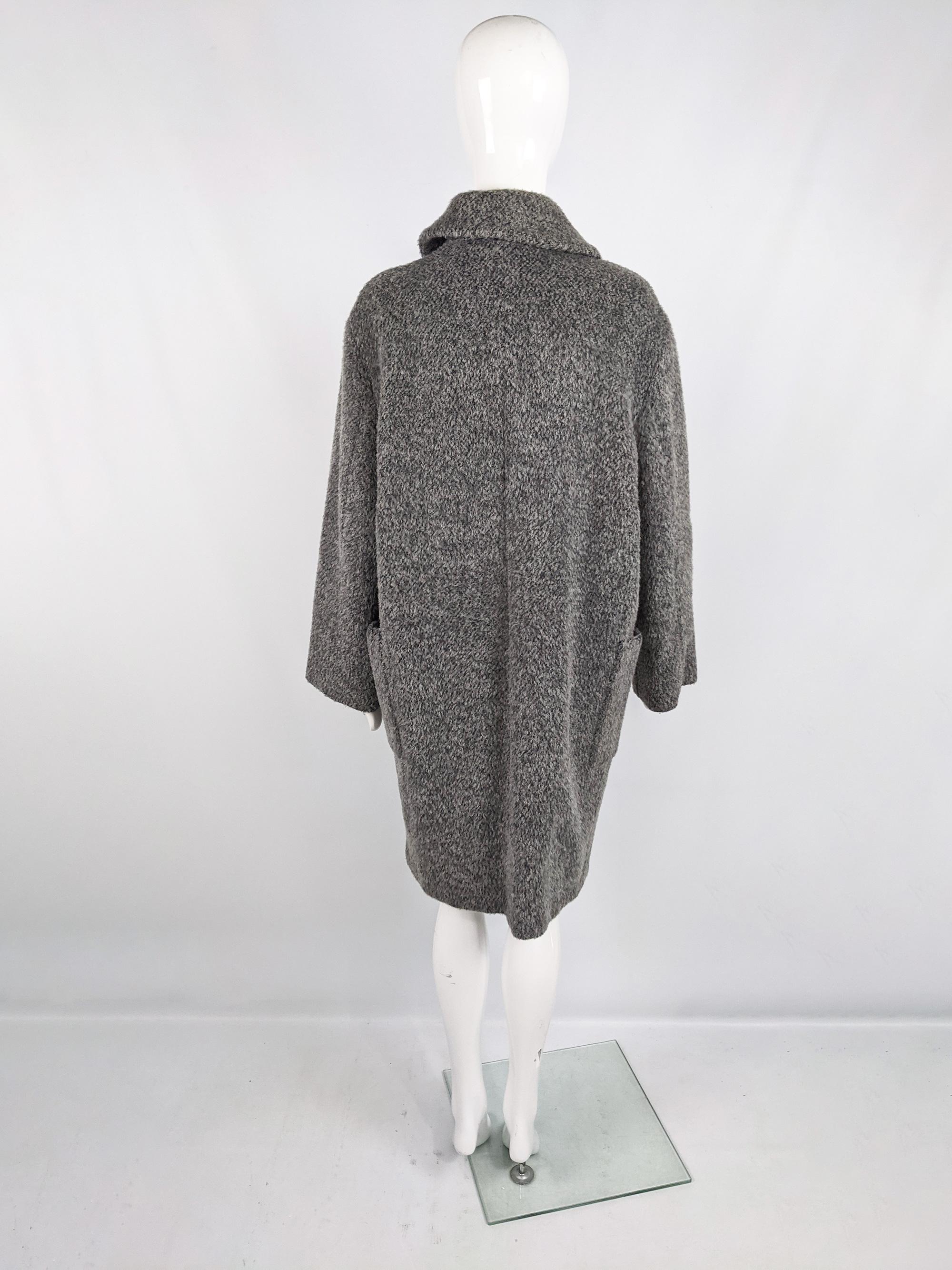 Marella by Max Mara Vintage Grey Mohair, Virgin Wool and Alpaca Long Coat, 1990s For Sale at 1stDibs