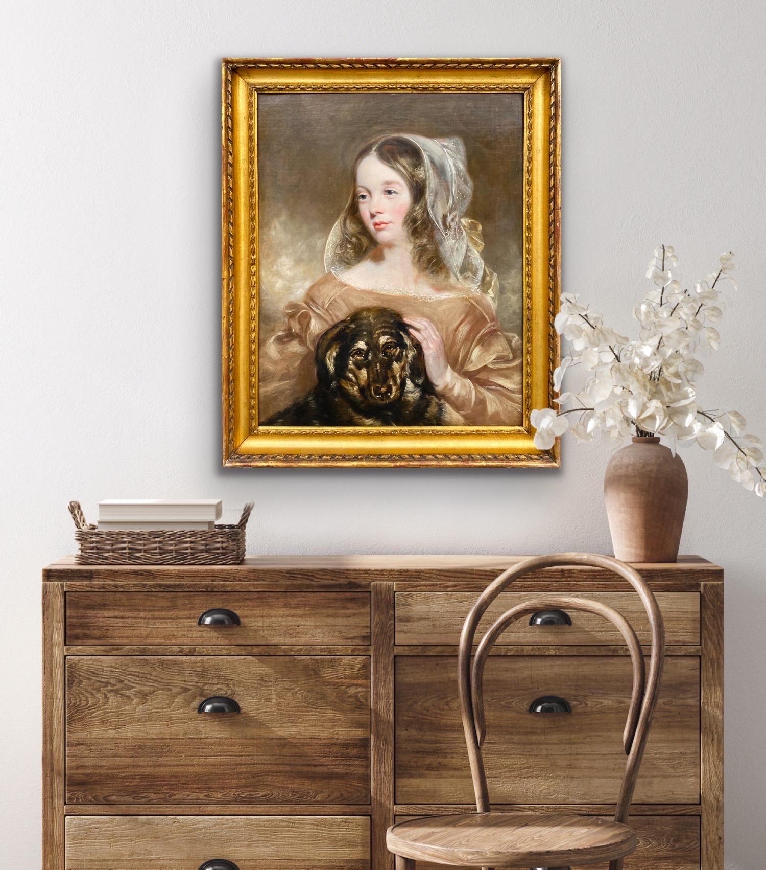 19th century British portrait Miss Coote with her dog - Girl Female ...