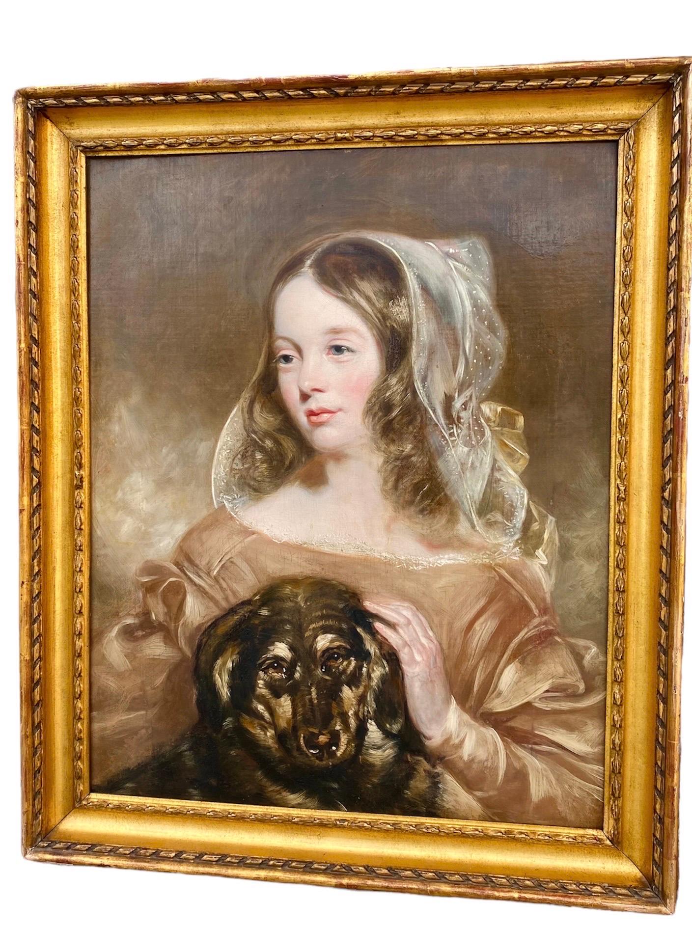 19th century British portrait Miss Coote with her dog - Girl Female ...