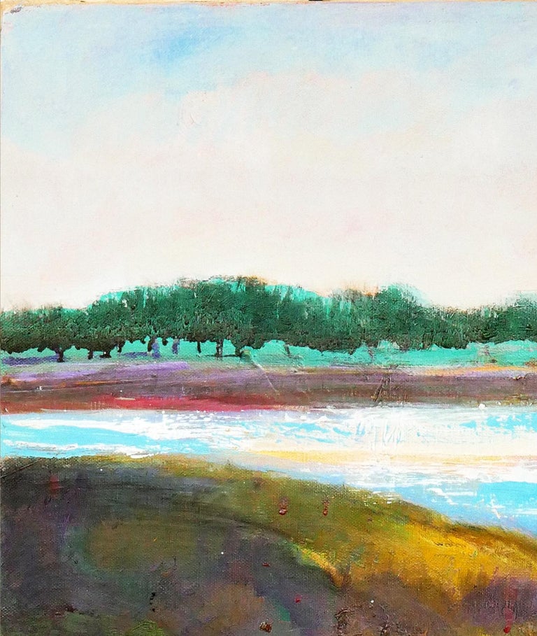 Margaret Nobler - Cool Toned Impressionist Lake on a Mountainside ...
