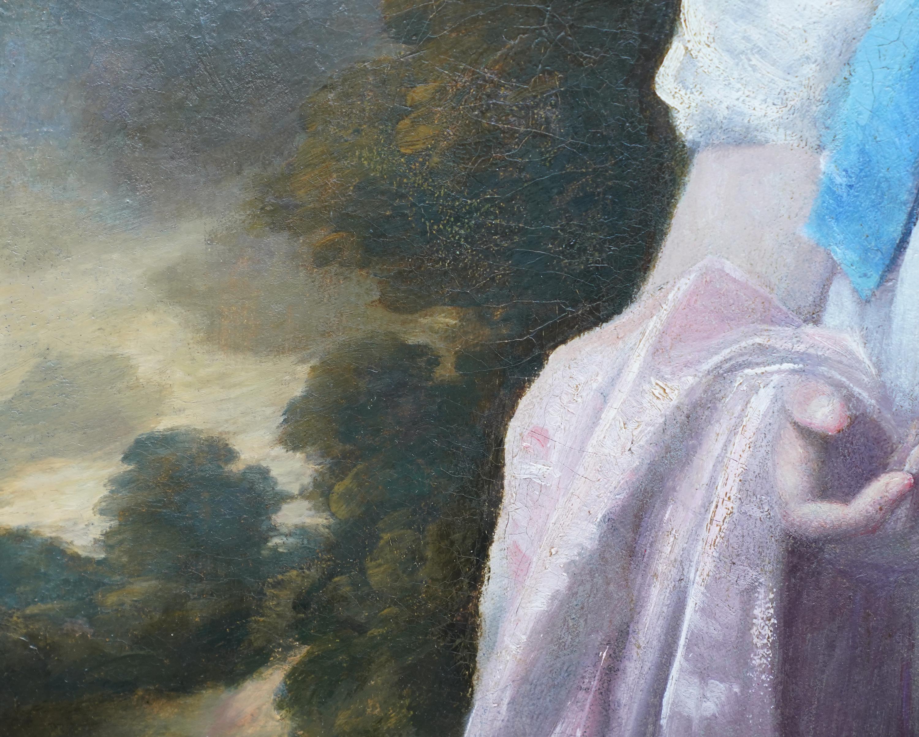 Portrait of Two Sisters in a Landscape - British 19th century art oil ...