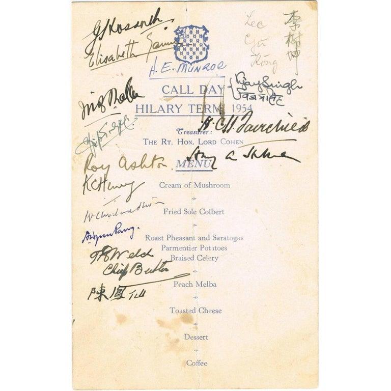 Margaret Thatcher Signed Menu For Sale at 1stDibs