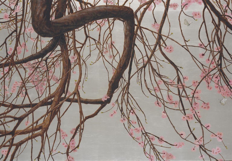 Margherita Leoni - Rose blossoming peach on a silver-leaf background by ...