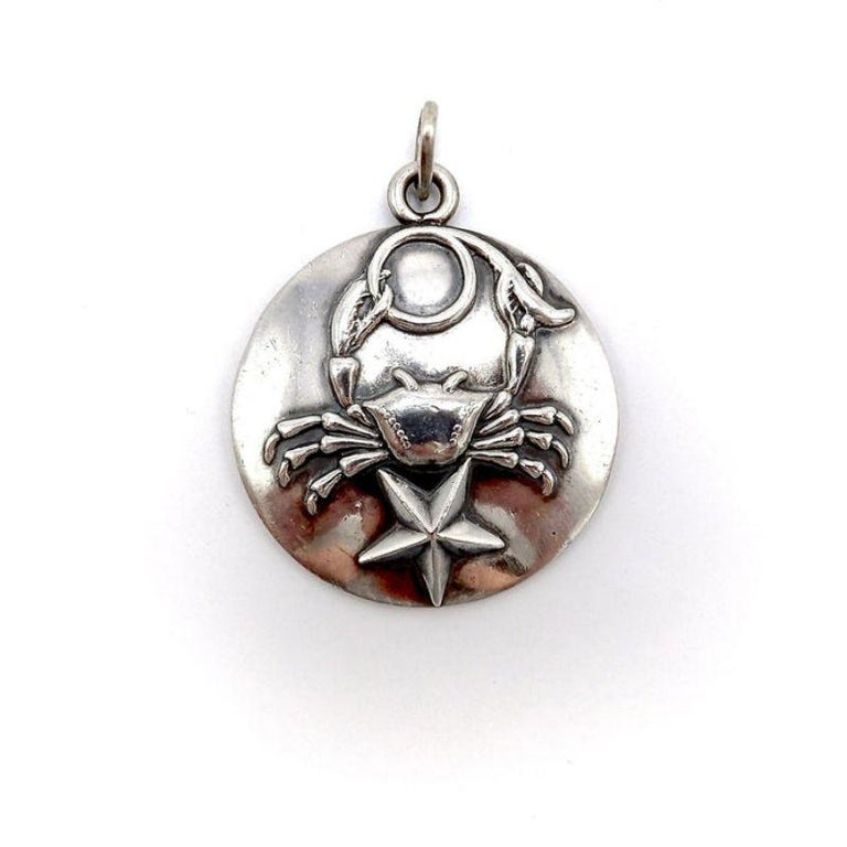Margot De Taxco Zodiac Sterling Silver Cancer Pendant Medallion, circa ...