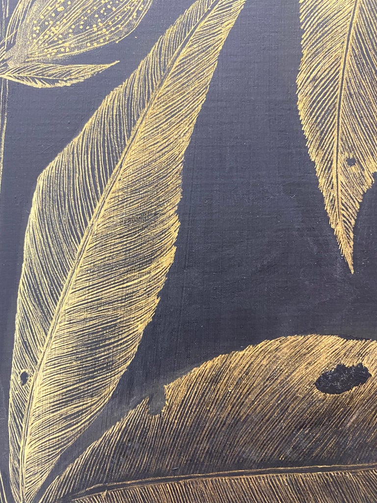 Margot Glass - White Campion, Metallic Gold Flowers, Leaves, Stem ...