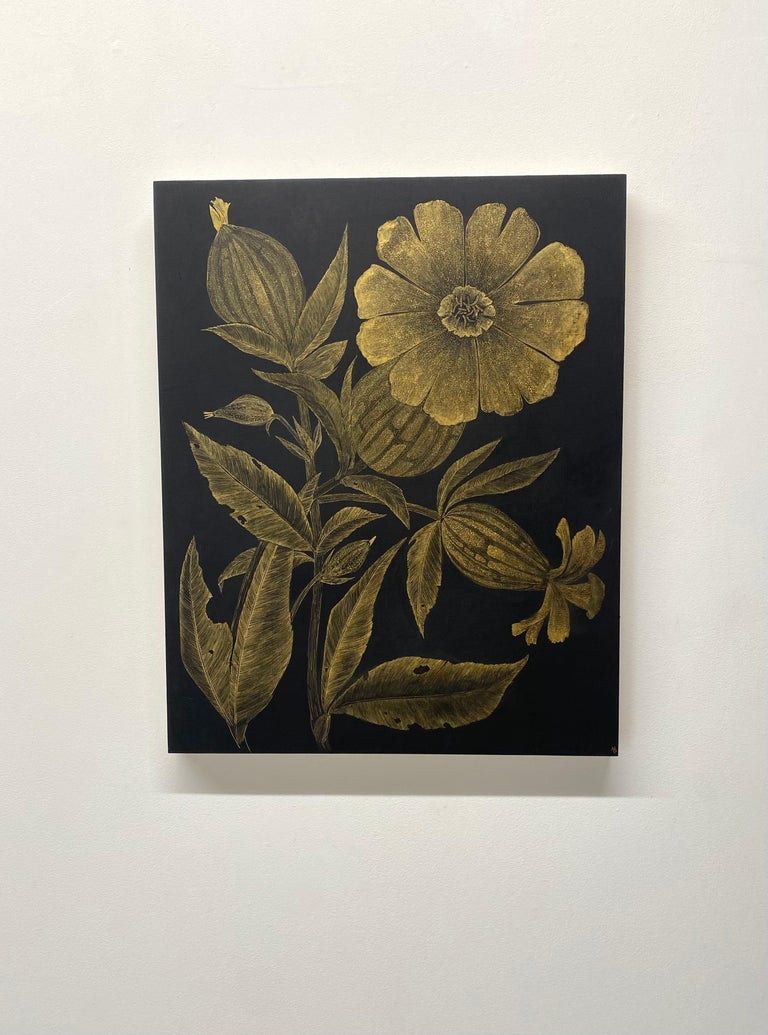 Margot Glass - White Campion, Metallic Gold Flowers, Leaves, Stem ...