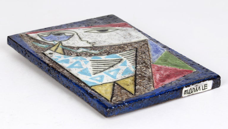 Mari Simmulson Upsala-Ekeby Abstract Painted Girl and Bird Pottery Tile ...