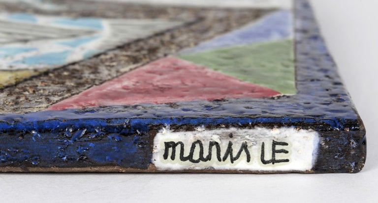 Mari Simmulson Upsala-Ekeby Abstract Painted Girl and Bird Pottery Tile ...