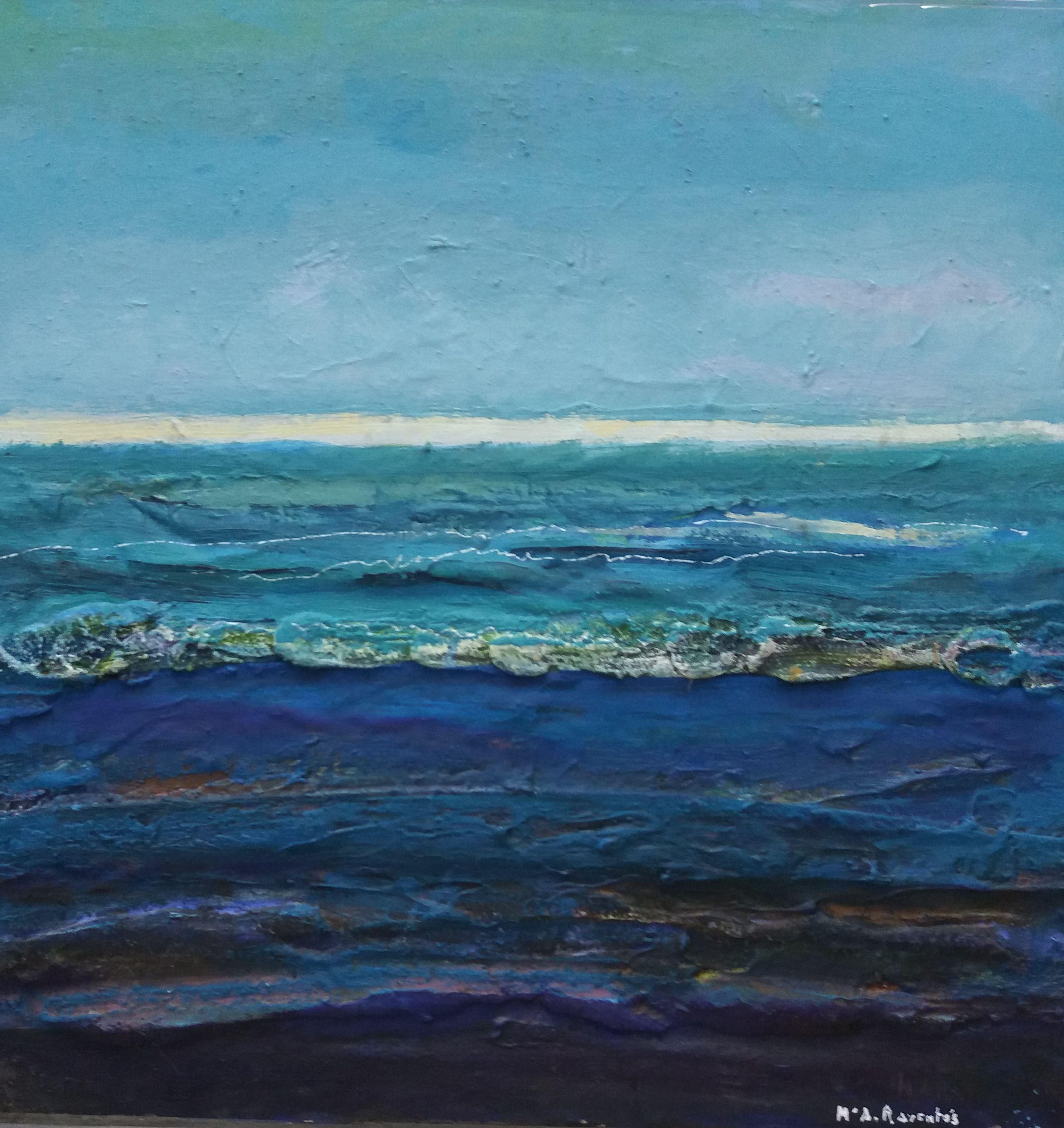 Maria Asuncion Raventos - "Sea blue" original expressionist mixed media ...