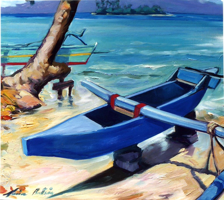 Maria Bertan - "Motu Outrigger" Contemporary Impressionist Oil Painting ...