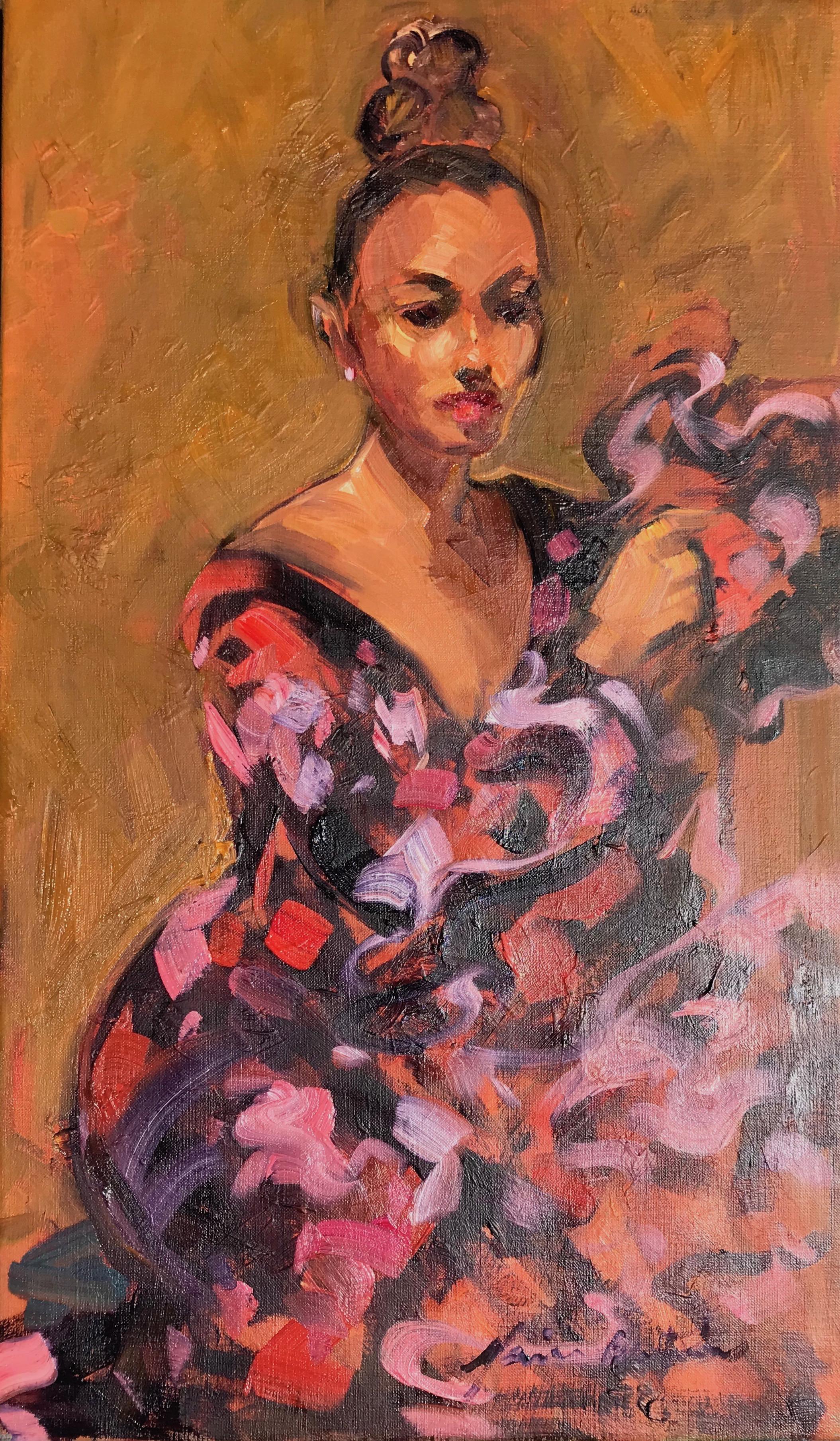 Maria Bertrán - "Flamenco Dress" Impressionist Figure Oil Painting of ...