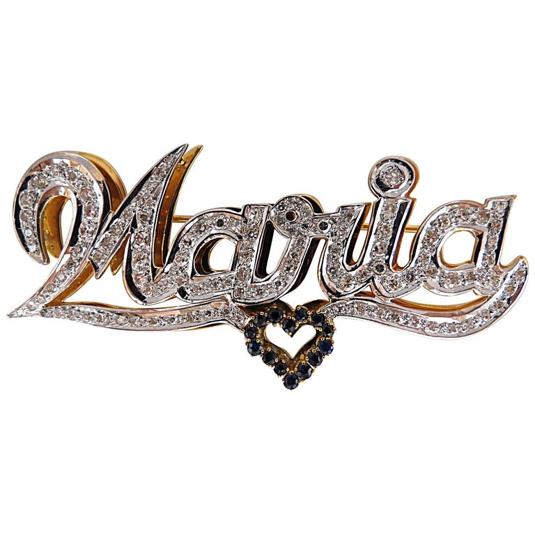 Maria Brooch Pin 2.00 Carat Natural Sapphire Diamonds 14 Karat For Sale ...