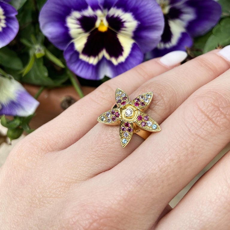 Maria Kotsoni-Contemporary 18k Gold- Colored Gemstone- Diamond Jasmine Ring For Sale at 1stDibs