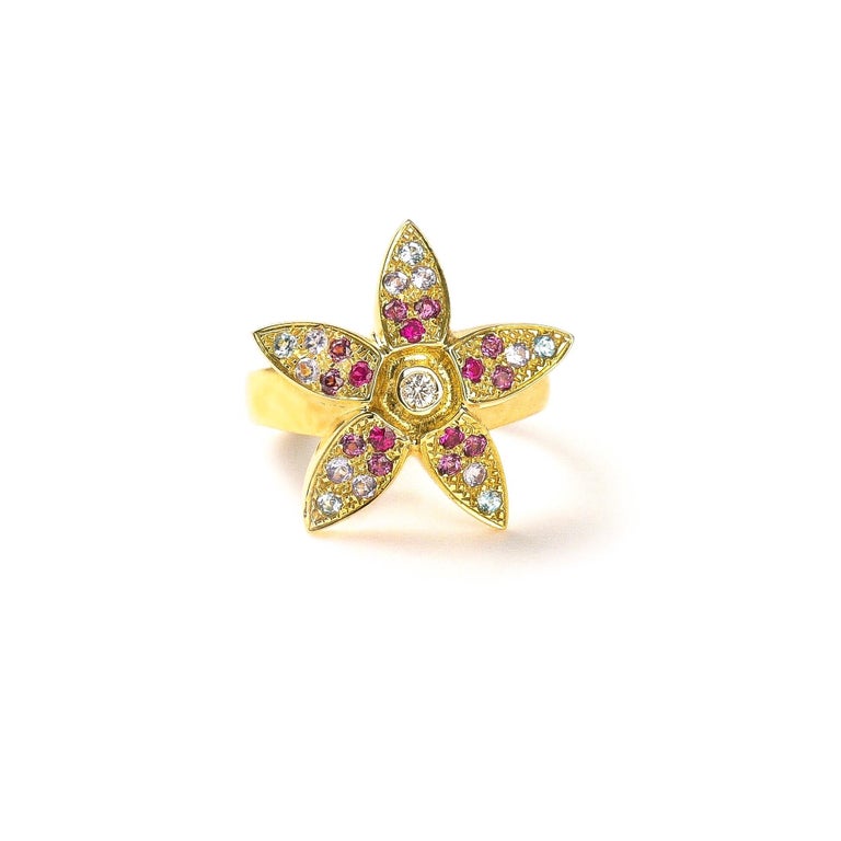 Maria Kotsoni-Contemporary 18k Gold- Colored Gemstone- Diamond Jasmine Ring For Sale at 1stDibs
