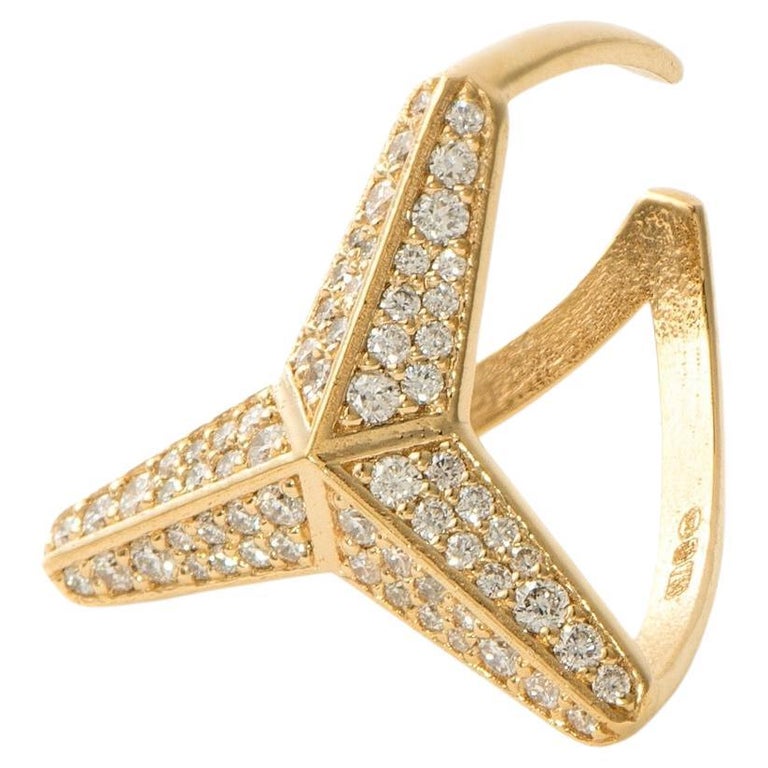 Maria Kotsoni Contemporary 18k Gold Three Pointed Star Large Diamond ...