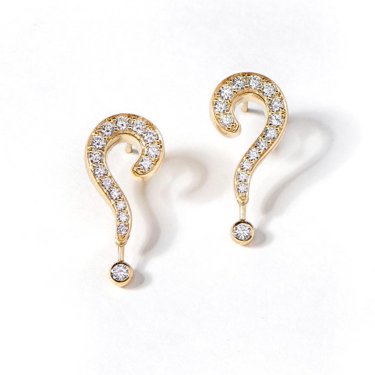 Maria Kotsoni Contemporary 18k Gold White Diamond Question Mark drop ...