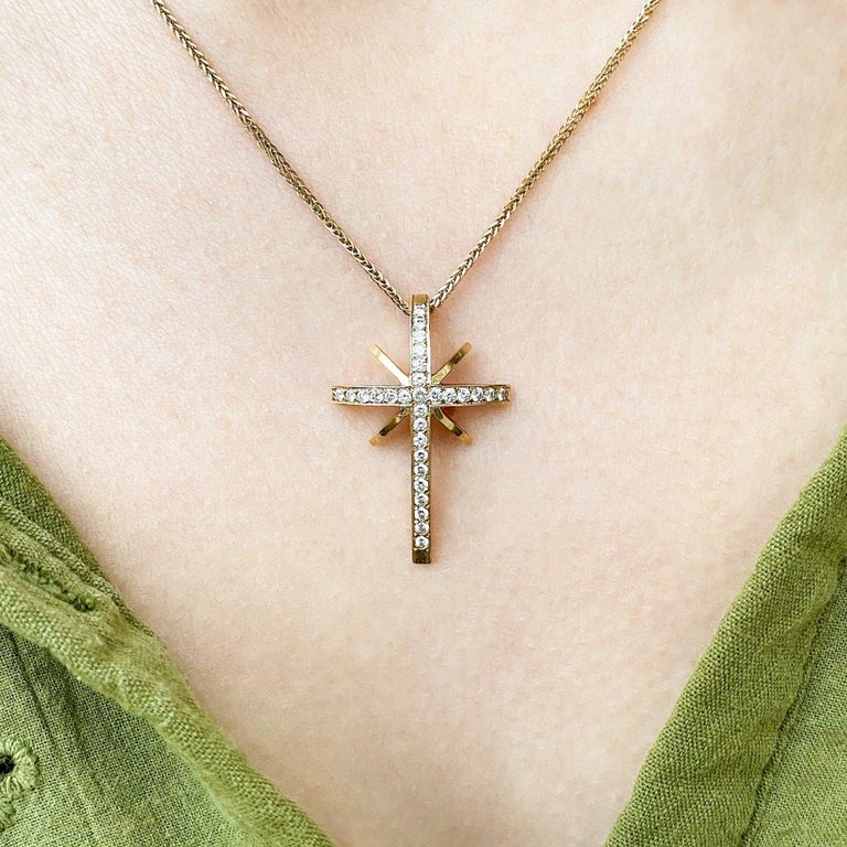 Maria Kotsoni, Contemporary 18K Gold and White Diamond Star Cross ...