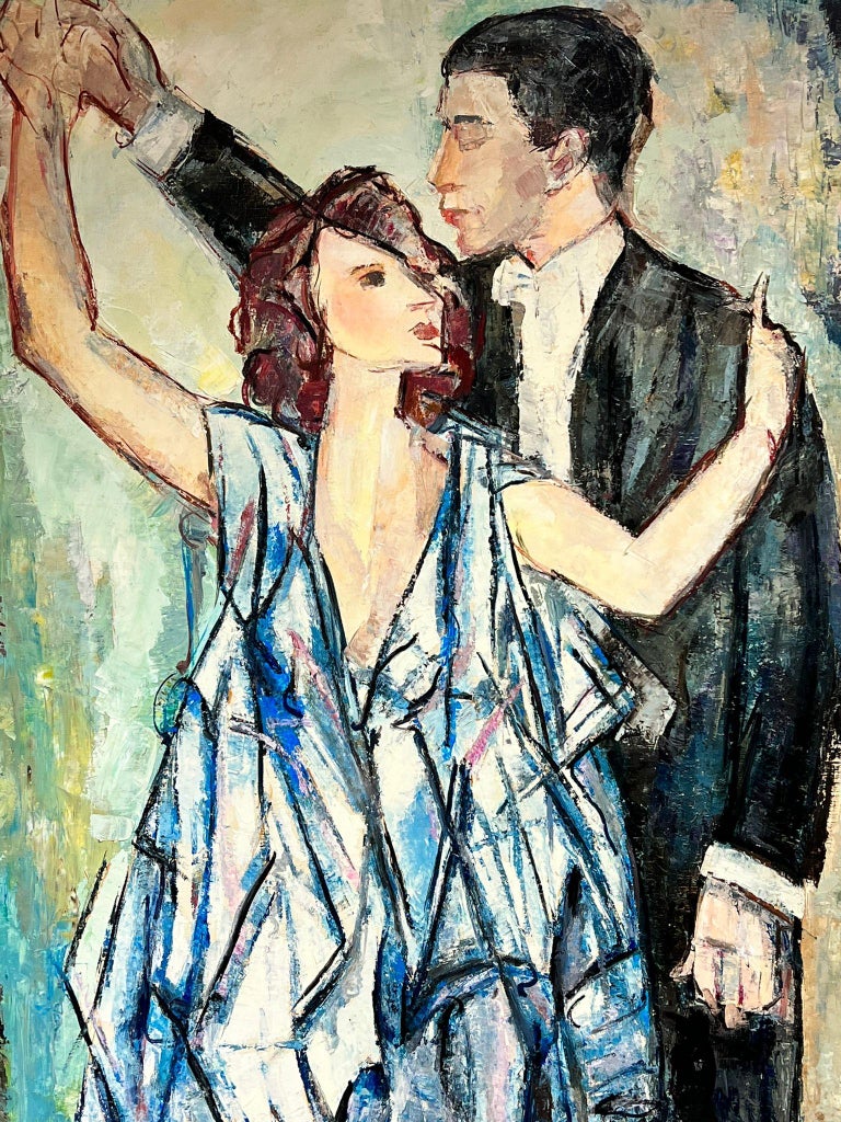 Maria Tort Xirau - Huge Spanish/ French Oil Painting - Baby blue couple ...